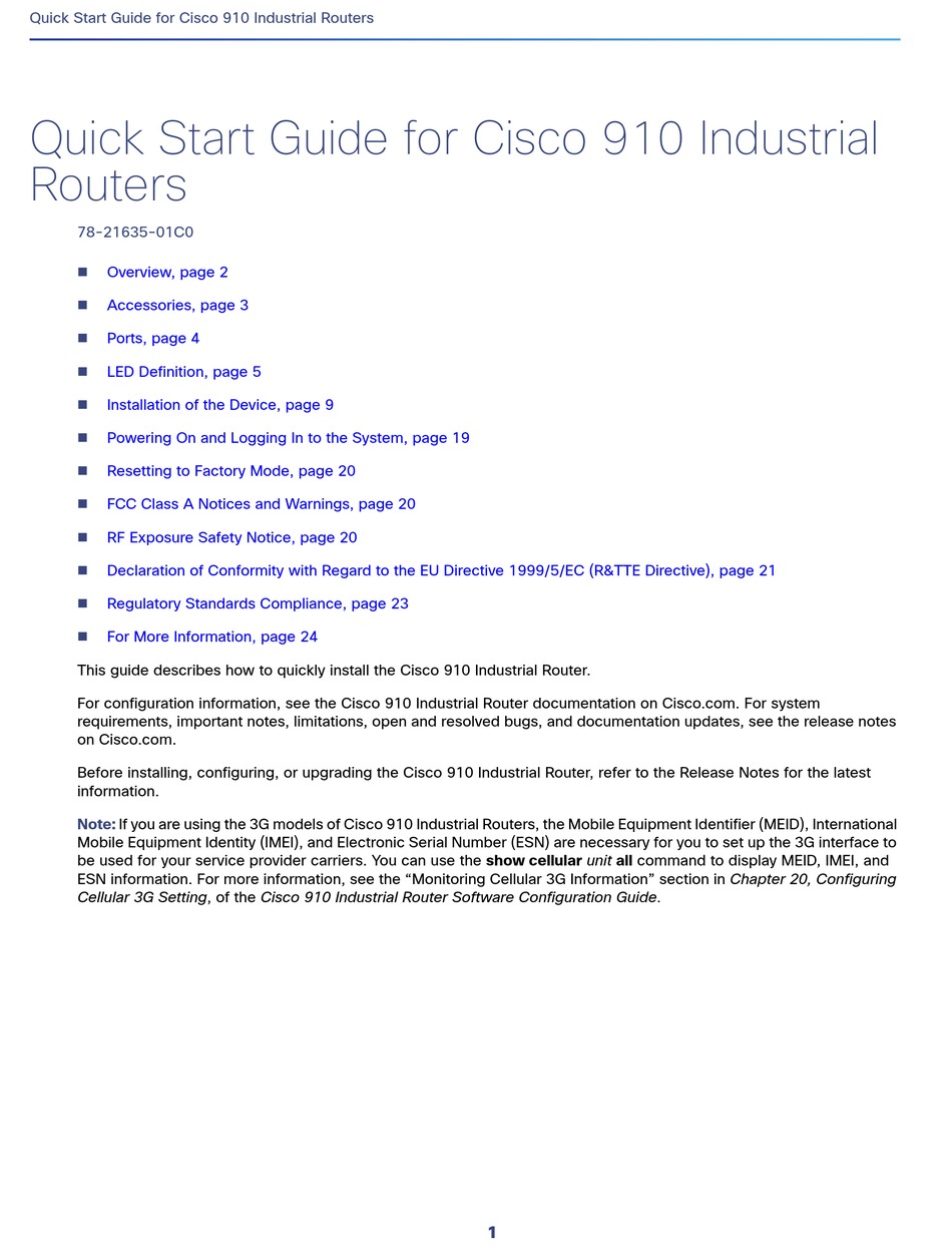 CISCO 910 SERIES QUICK START MANUAL Pdf Download | ManualsLib