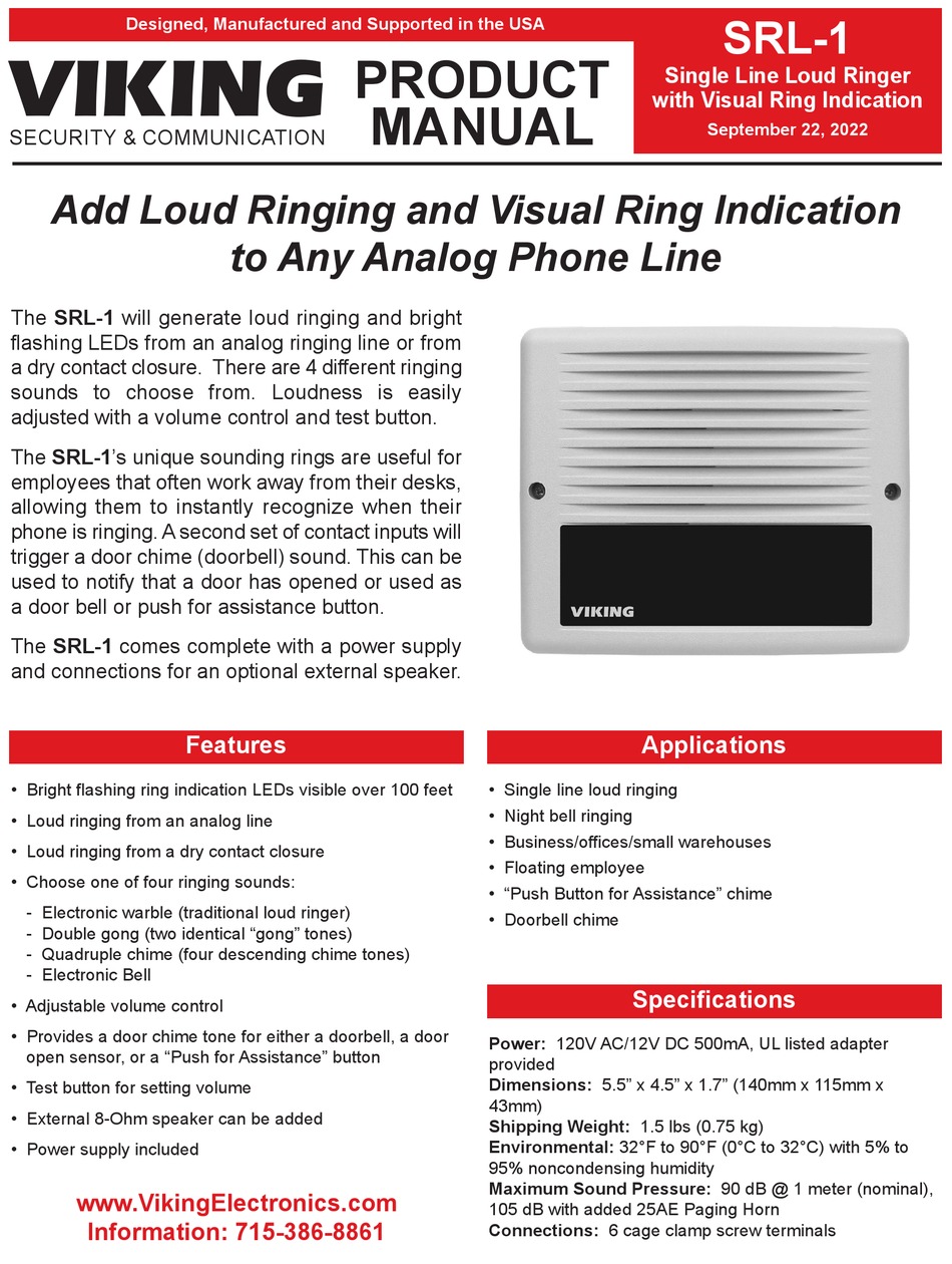 VIKING ELECTRONICS SRL-1 PRODUCT MANUAL Pdf Download | ManualsLib