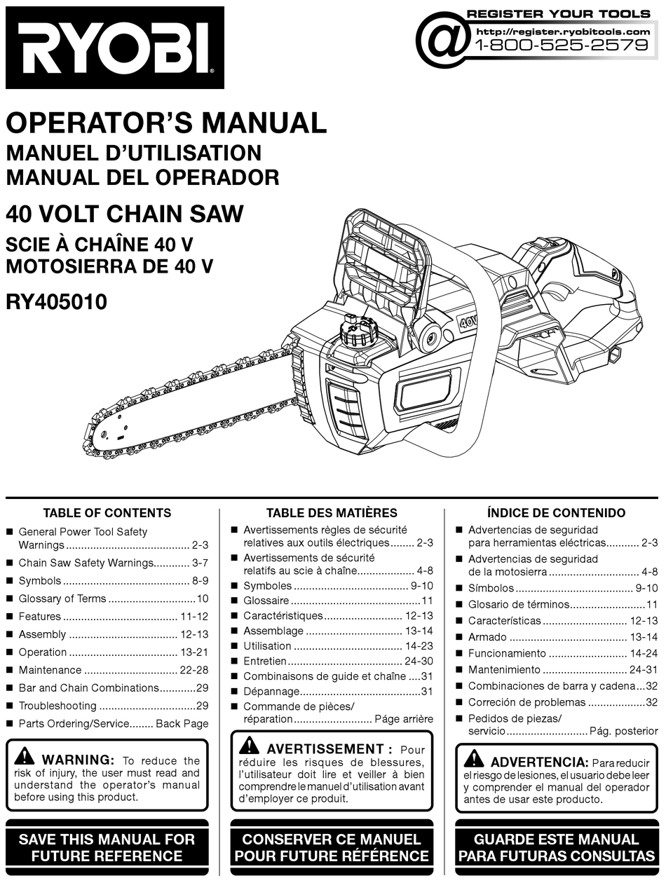 RYOBI RY405010 OPERATOR'S MANUAL Pdf Download | ManualsLib