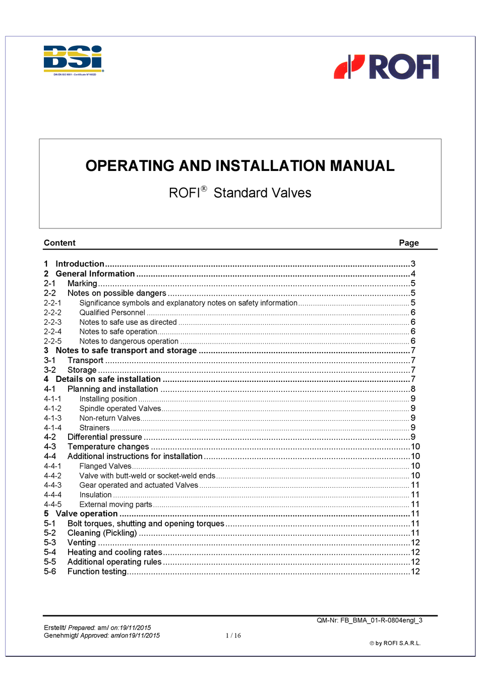 BSI ROFI OPERATING AND INSTALLATION MANUAL Pdf Download | ManualsLib