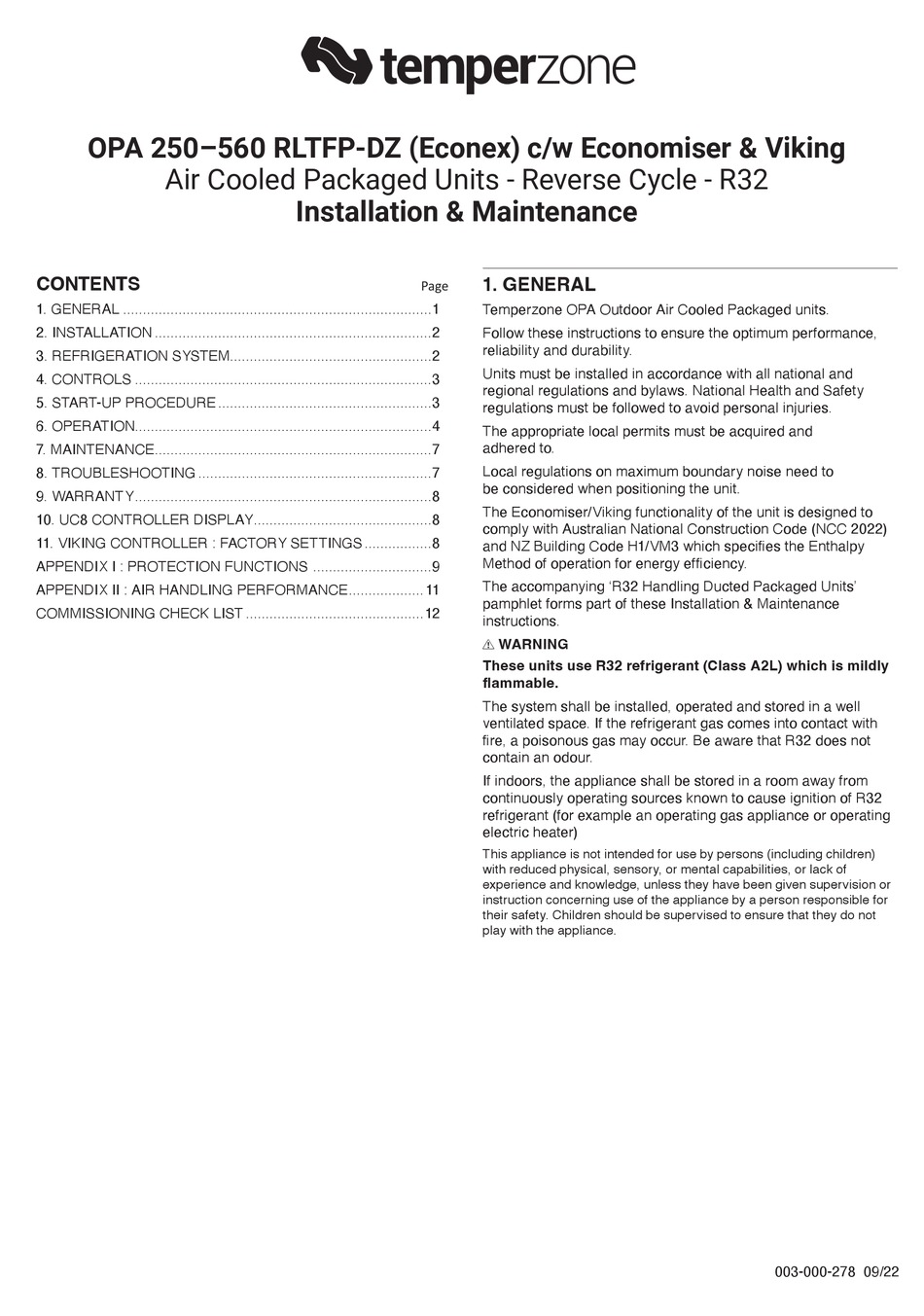 TEMPERZONE OPA 250 RLTFP-DZ INSTALLATION & MAINTENANCE Pdf Download ...
