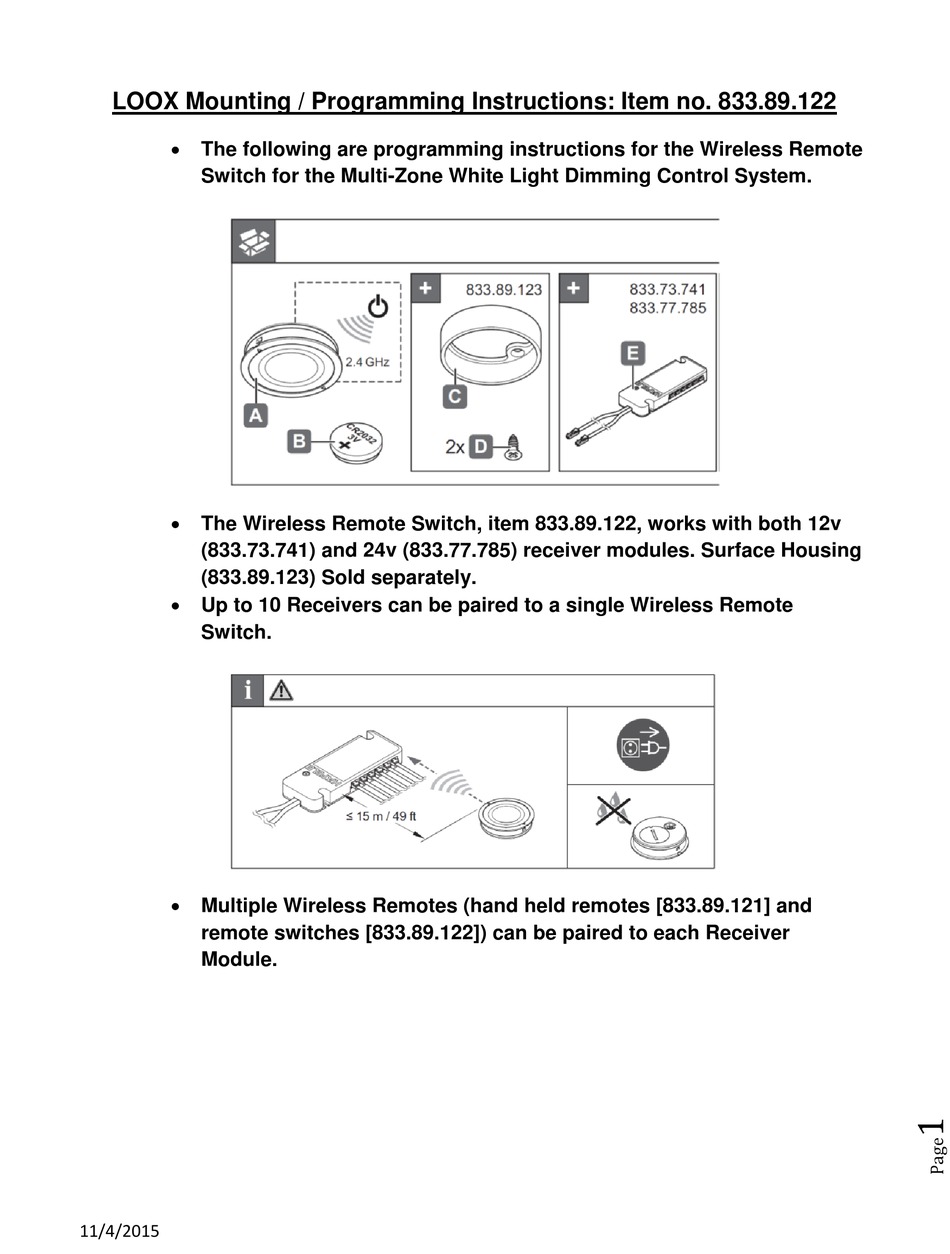 LOOX 833.89.122 PROGRAMMING INSTRUCTIONS Pdf Download | ManualsLib