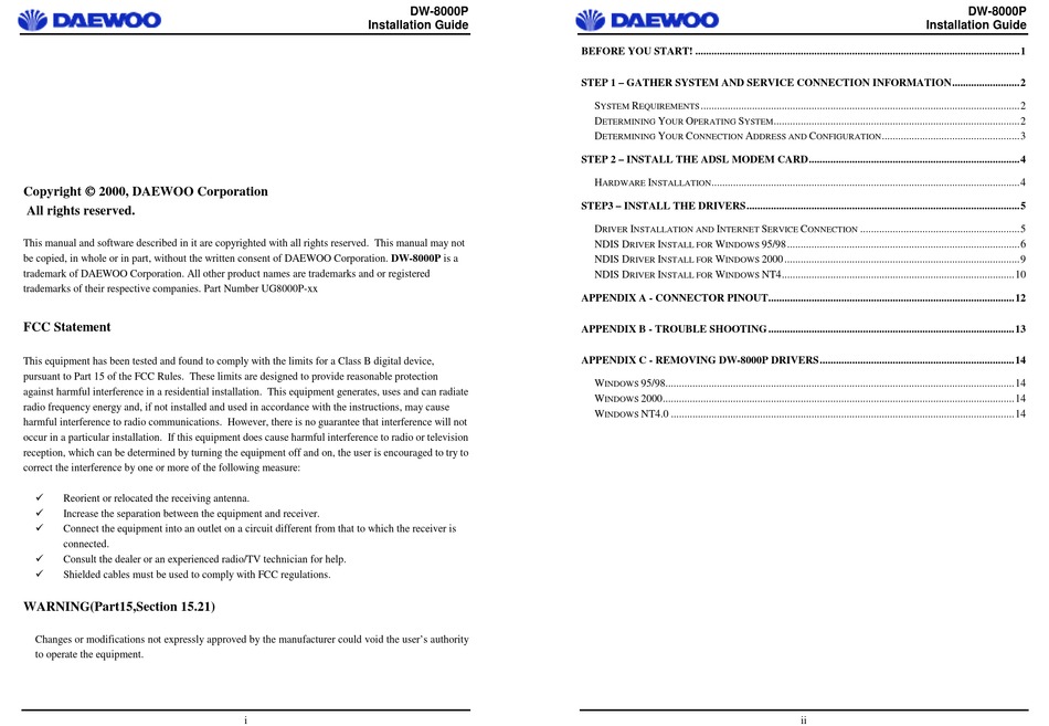 DAEWOO DW-8000P INSTALLATION MANUAL Pdf Download | ManualsLib