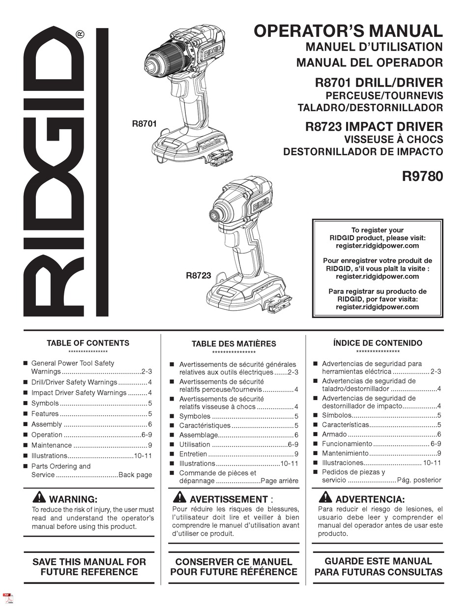 RIDGID R8701 OPERATOR'S MANUAL Pdf Download | ManualsLib