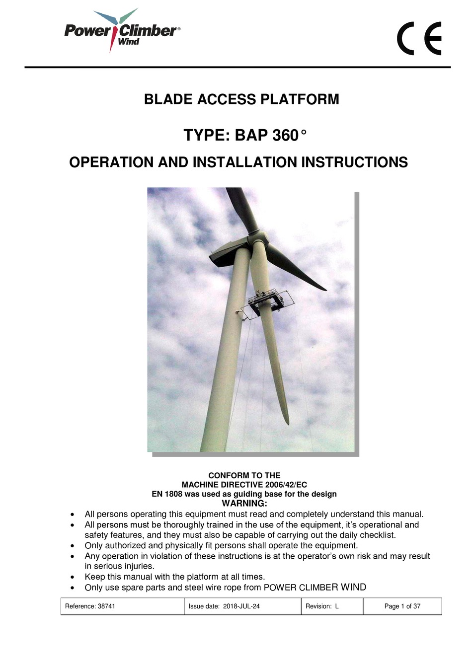 POWER CLIMBER WIND BAP 360 OPERATION AND INSTALLATION INSTRUCTIONS ...