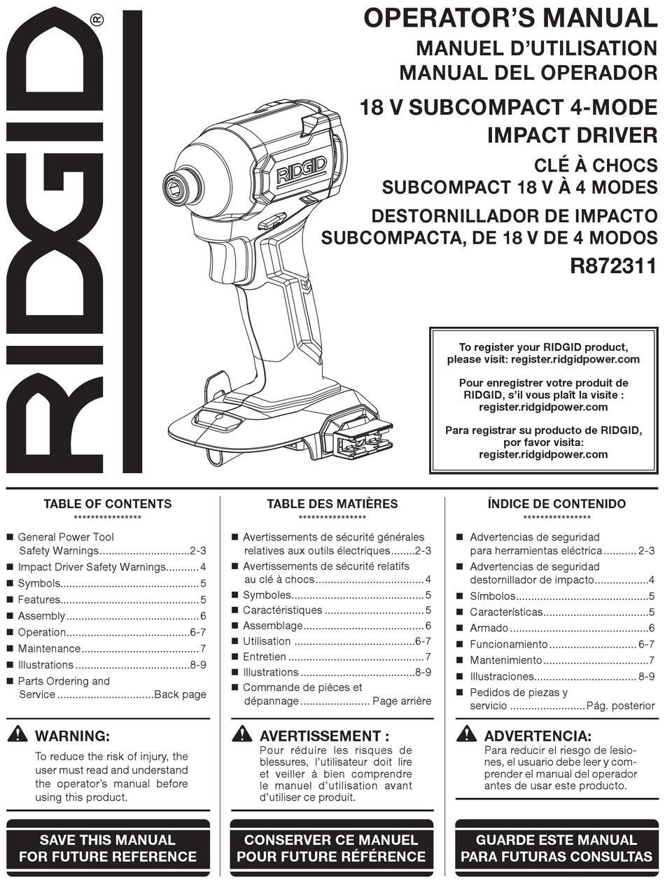 RIDGID R872311 OPERATOR'S MANUAL Pdf Download | ManualsLib