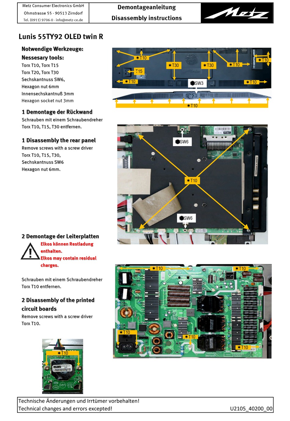 METZ LUNIS 55TY92 OLED TWIN R DISASSEMBLY INSTRUCTIONS Pdf Download ...