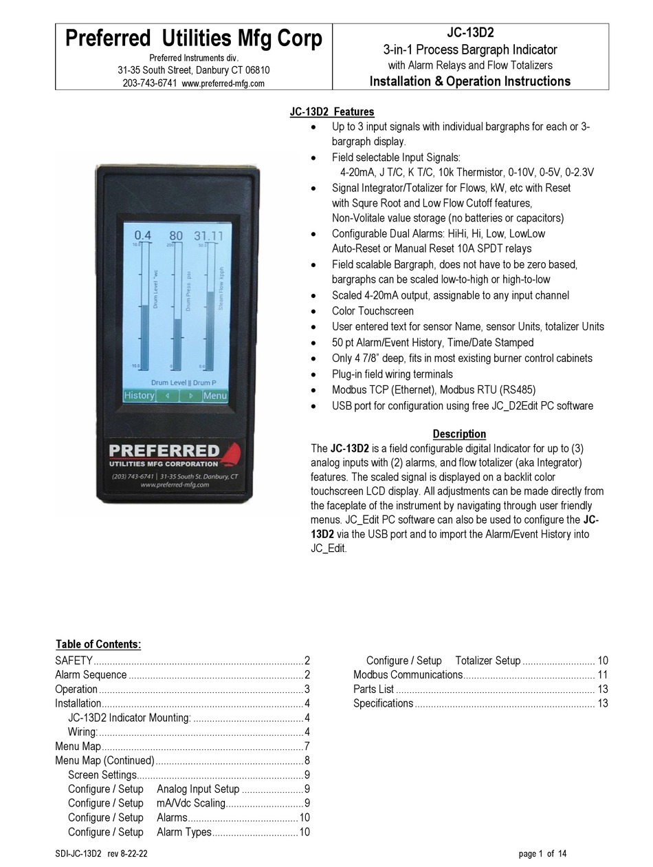 PREFERRED JC-13D2 INSTALLATION & OPERATION INSTRUCTIONS Pdf Download ...