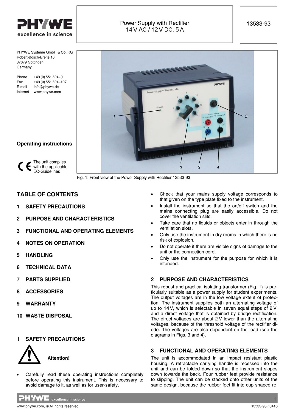 PHYWE 13533-93 OPERATING INSTRUCTIONS Pdf Download | ManualsLib
