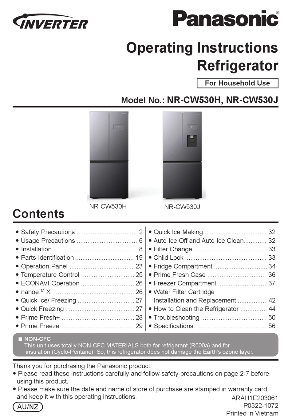 PANASONIC NR-CW530H OPERATING INSTRUCTIONS MANUAL Pdf Download | ManualsLib