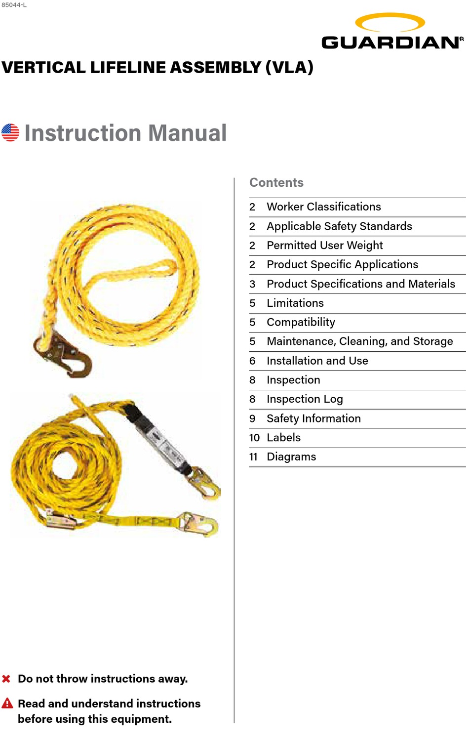 GUARDIAN VERTICAL LIFELINE ASSEMBLY Pdf Download | ManualsLib