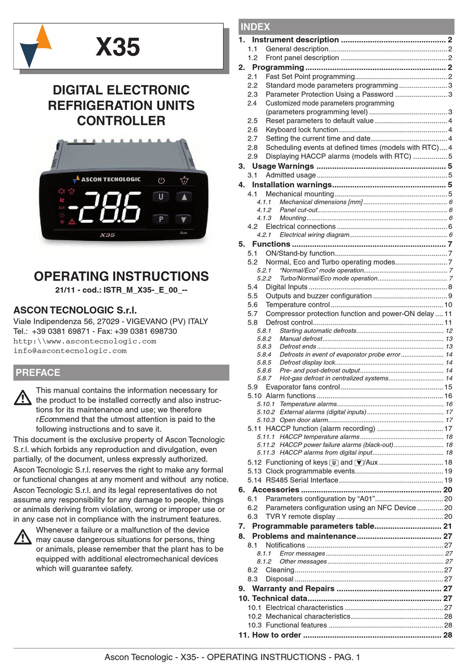 ASCON TECNOLOGIC X35 OPERATING INSTRUCTIONS MANUAL Pdf Download | ManualsLib