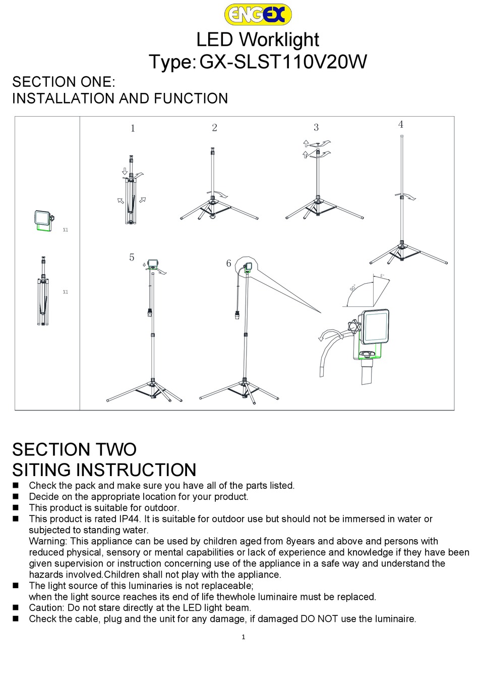ENGEX GX-SLST110V20W INSTALLATION AND FUNCTION INSTRUCTIONS Pdf ...