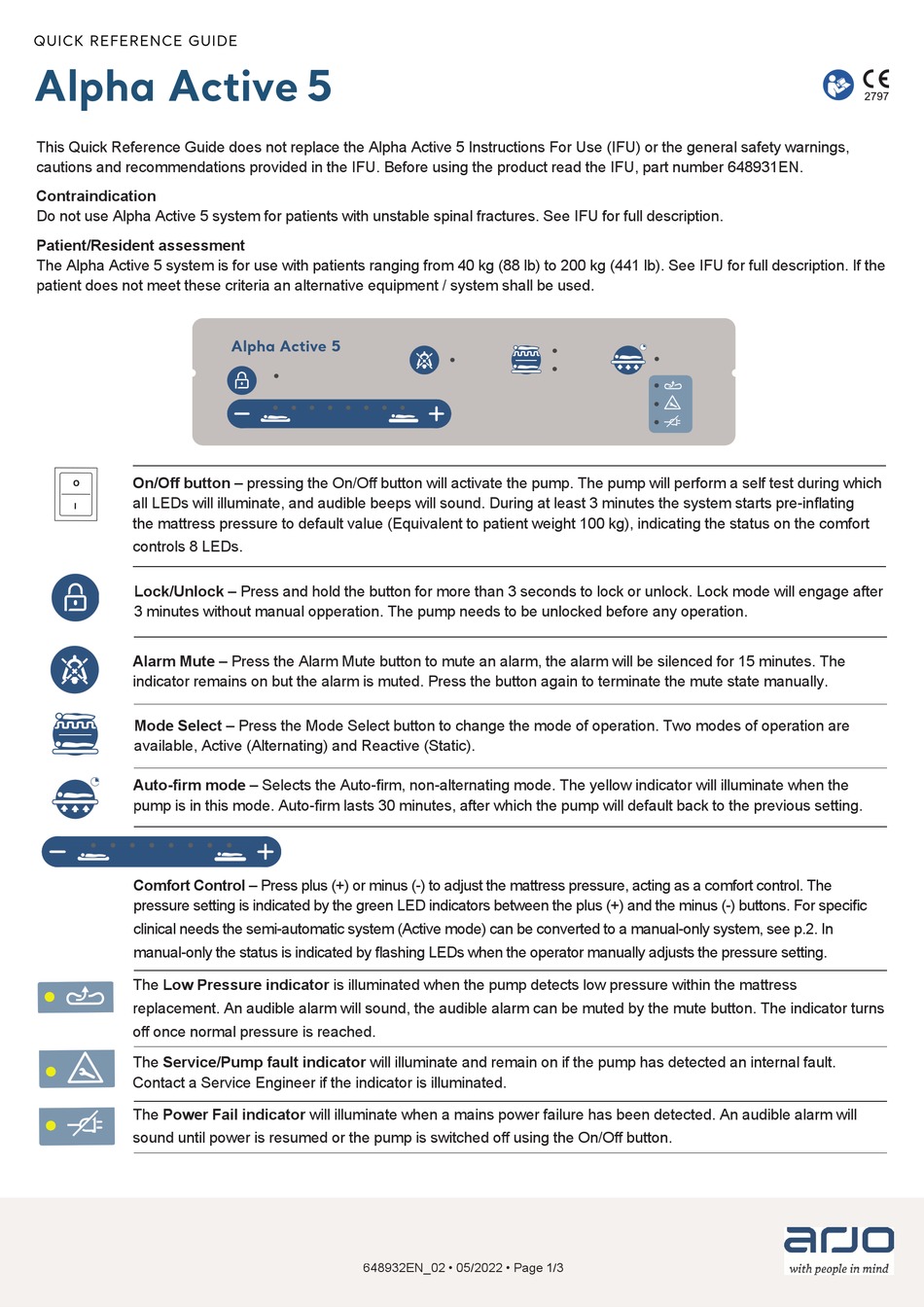 ARJO ALPHA ACTIVE 5 QUICK REFERENCE MANUAL Pdf Download | ManualsLib