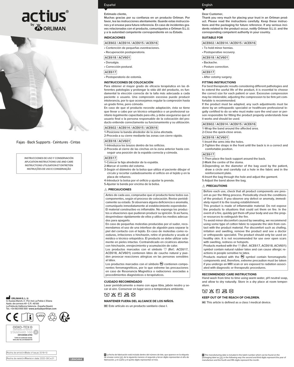 ORLIMAN ACTIUS ACE602 INSTRUCTIONS FOR USE Pdf Download | ManualsLib