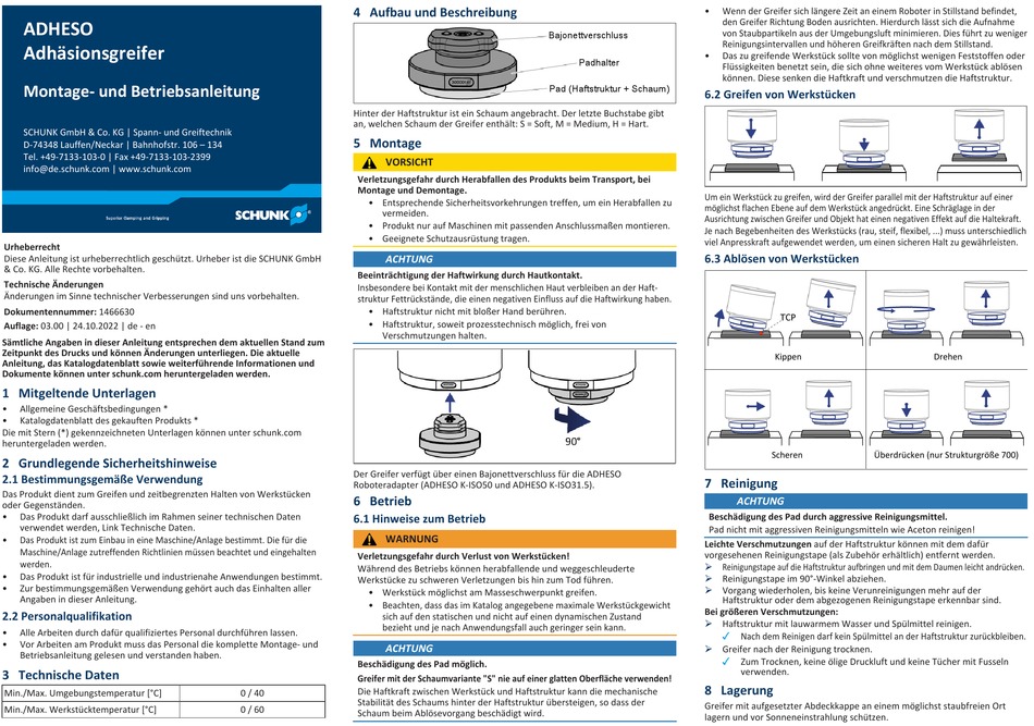SCHUNK ADHESO G-5-50-H ASSEMBLY AND OPERATING MANUAL Pdf Download | ManualsLib