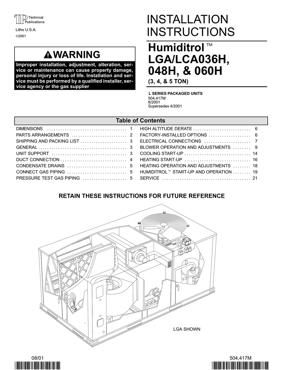 LENNOX HUMIDITROL L SERIES INSTALLATION INSTRUCTIONS MANUAL Pdf ...