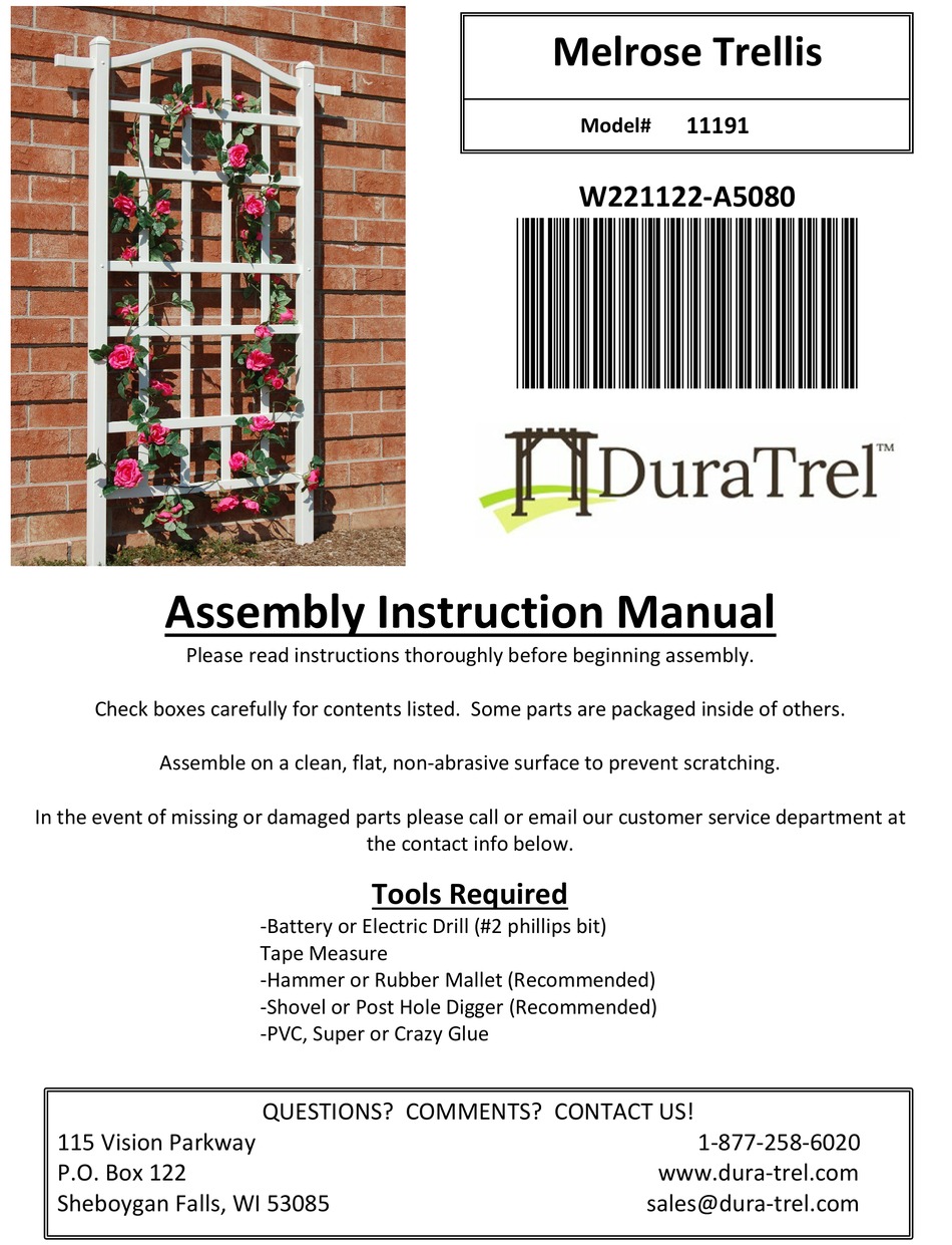 DURATREL MELROSE TRELLIS 11191 ASSEMBLY INSTRUCTION MANUAL Pdf Download ...