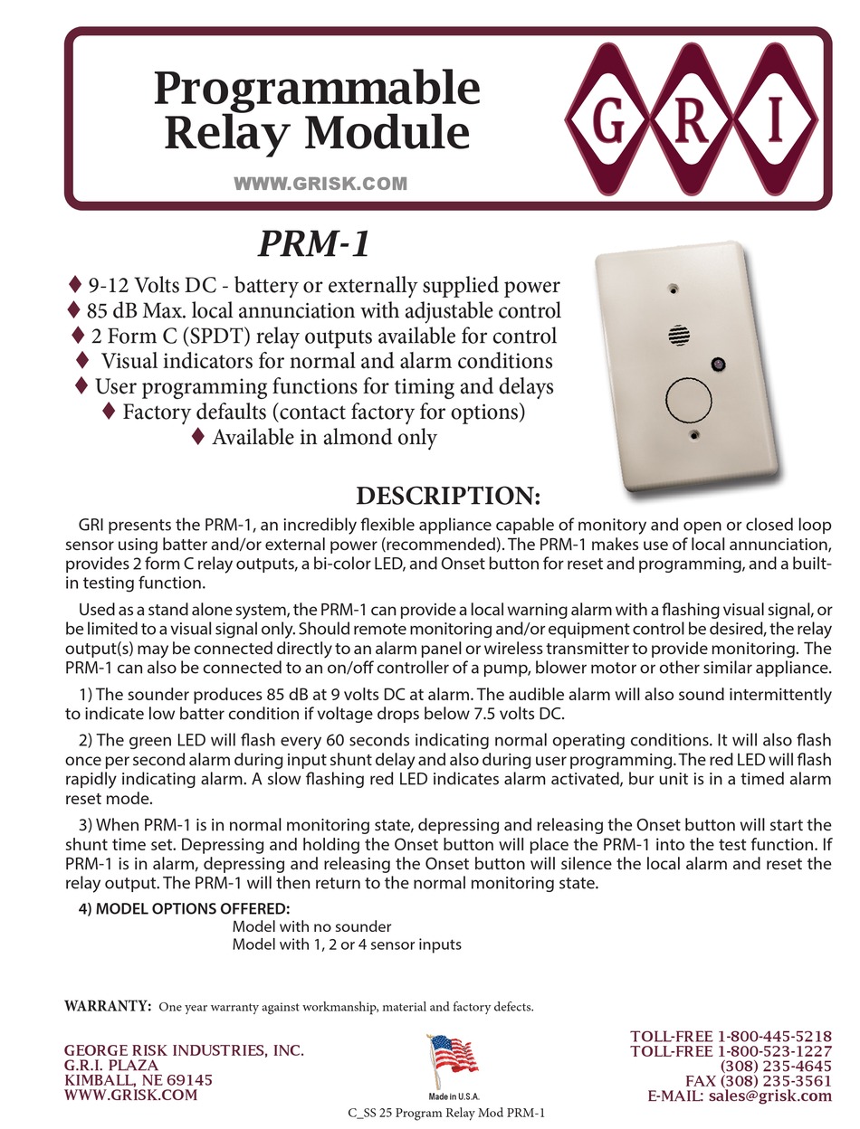 GRI PRM-1 MANUAL Pdf Download | ManualsLib
