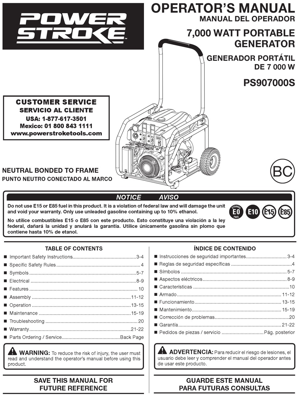 POWER STROKE PS907000S OPERATOR'S MANUAL Pdf Download | ManualsLib