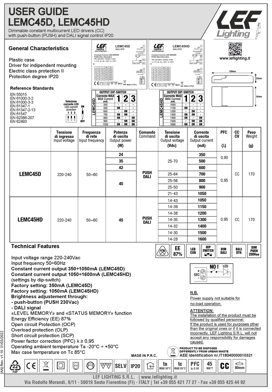 LEF LIGHTING LEMC45D USER MANUAL Pdf Download | ManualsLib