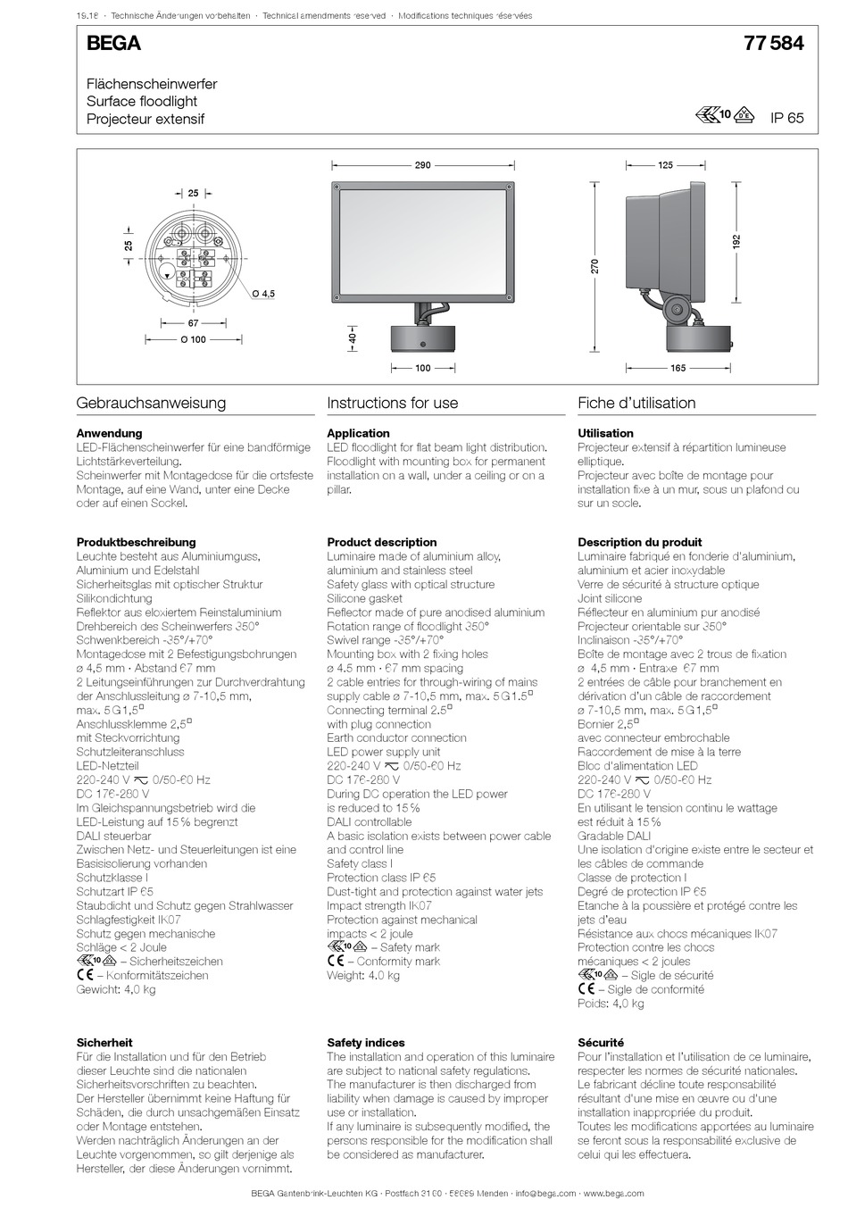 BEGA 77 584 INSTRUCTIONS FOR USE Pdf Download | ManualsLib