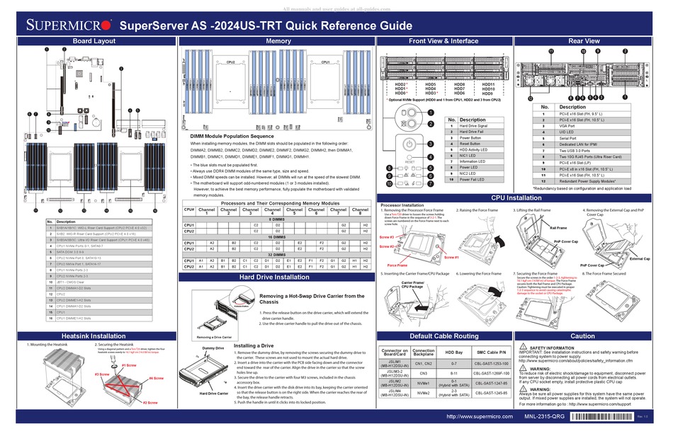 SUPERMICRO SUPERSERVER AS-2024US-TRT QUICK REFERENCE MANUAL Pdf ...