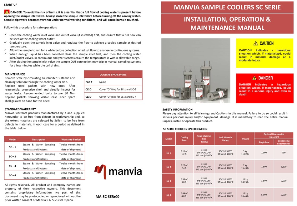 MANVIA SC SERIES INSTALLATION, OPERATION & MAINTENANCE MANUAL Pdf Download | ManualsLib