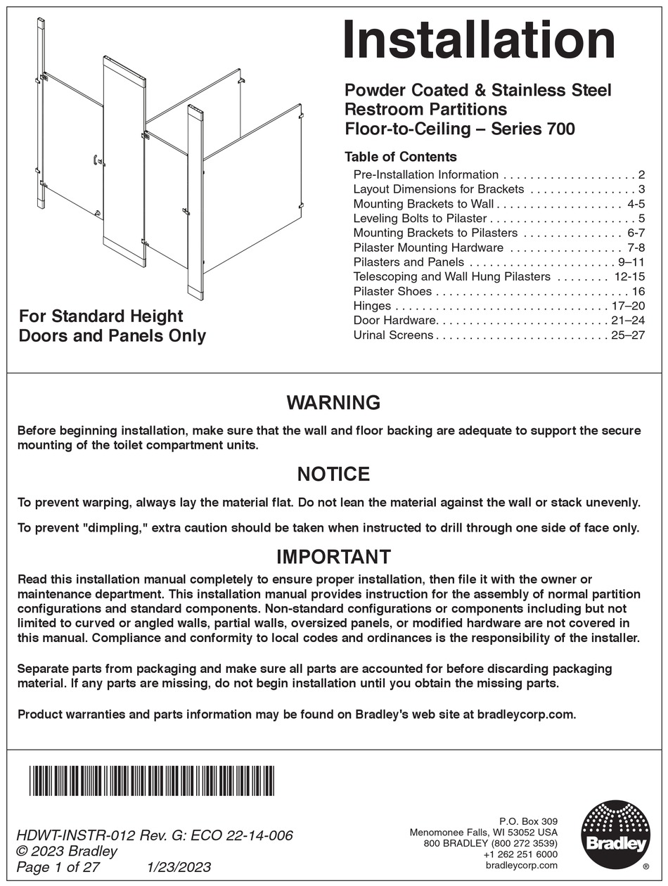 BRADLEY 700 SERIES INSTALLATION MANUAL Pdf Download | ManualsLib