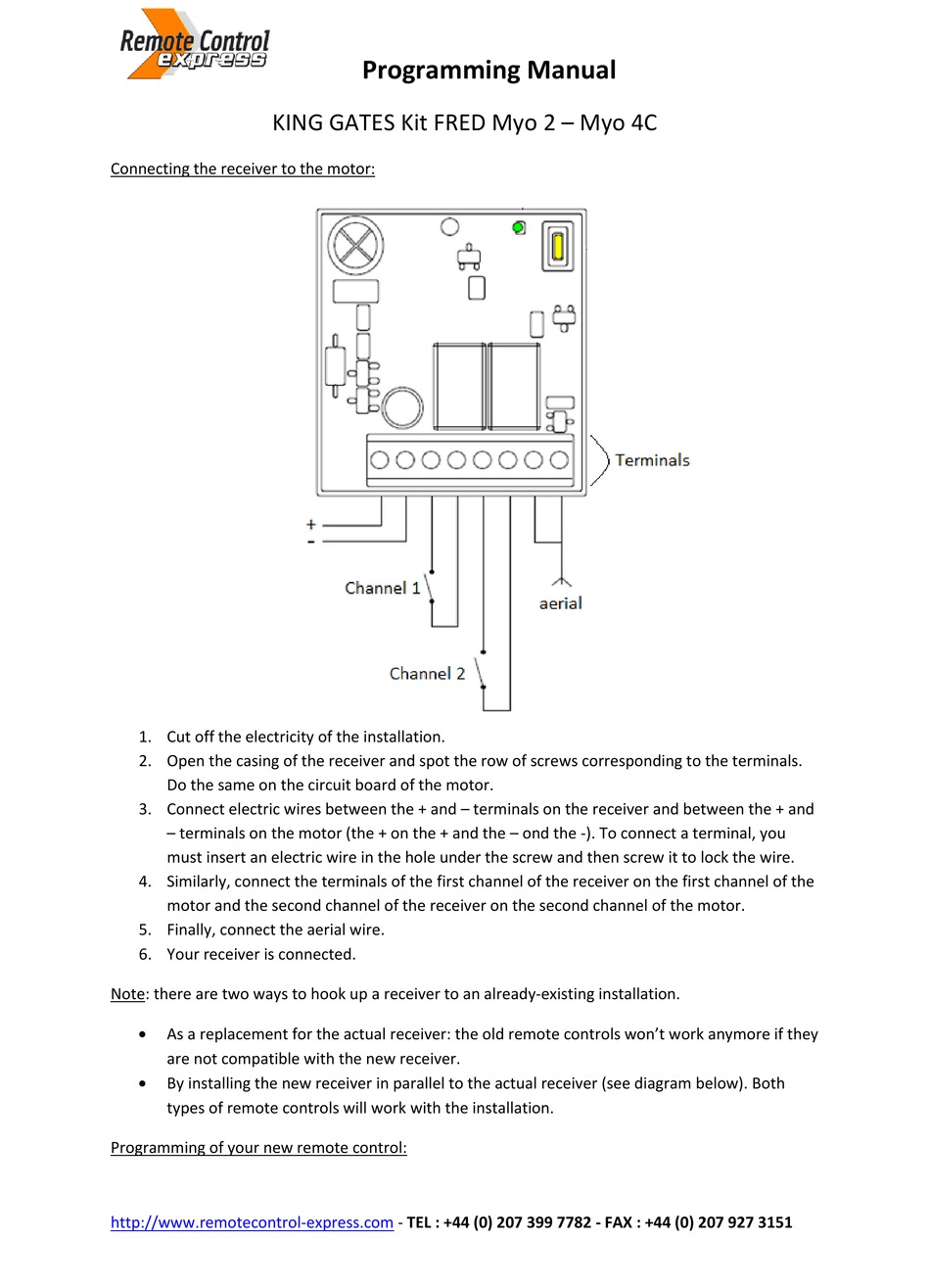 REMOTE CONTROL KING GATES KIT FRED MYO 2 PROGRAMMING MANUAL Pdf ...