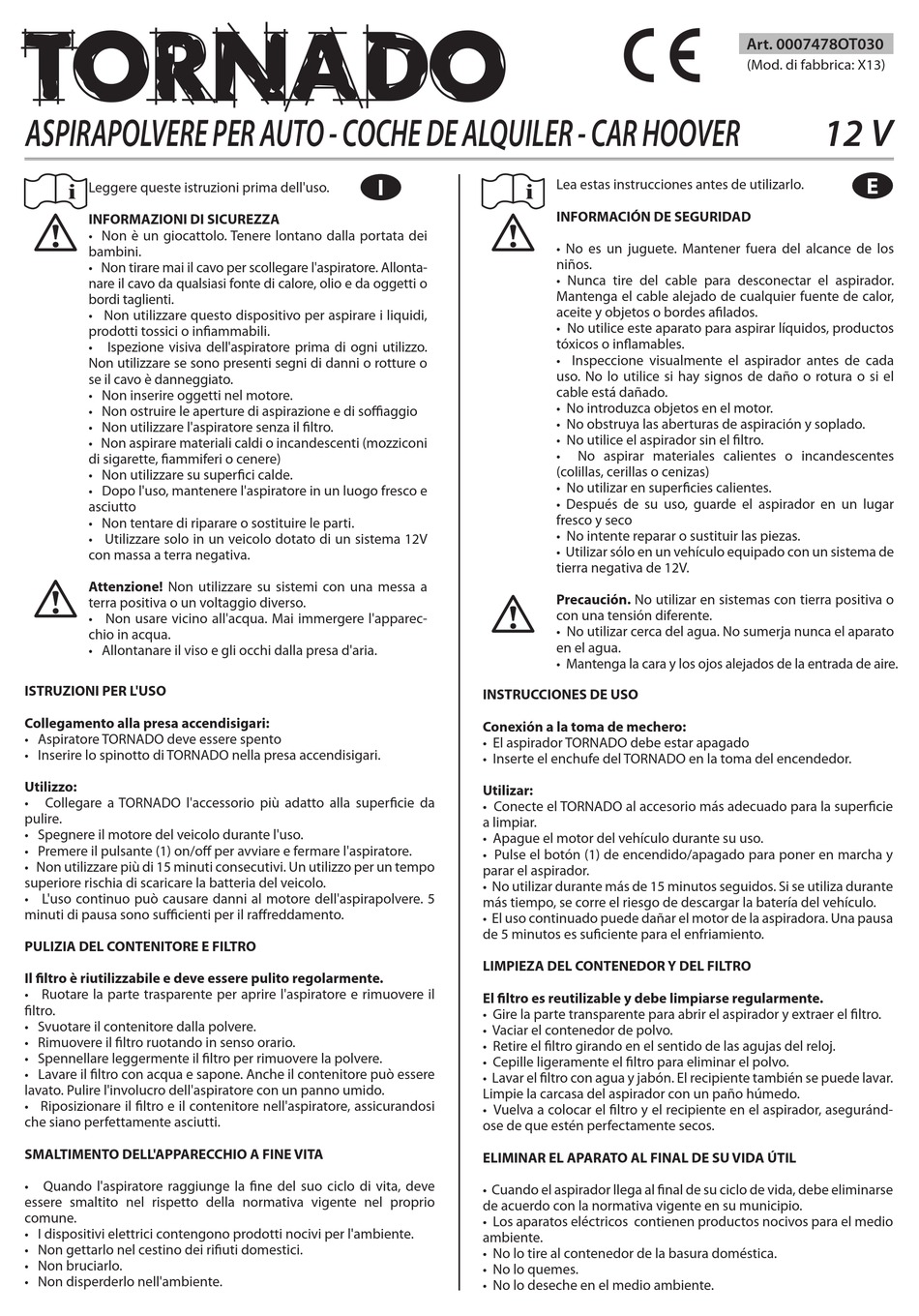TORNADO 0007478OT030 MANUAL Pdf Download | ManualsLib