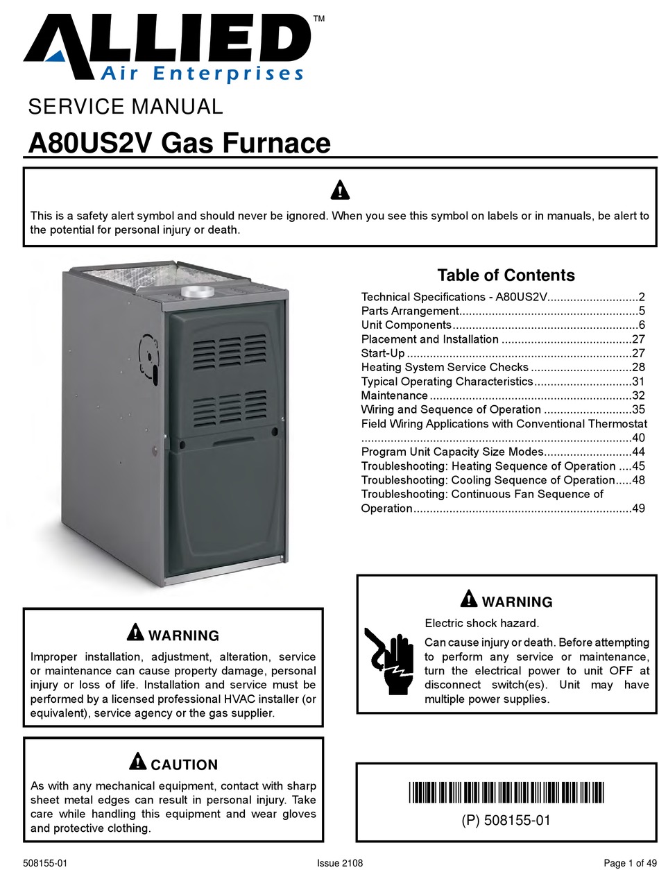 ALLIED A80US2V SERVICE MANUAL Pdf Download | ManualsLib