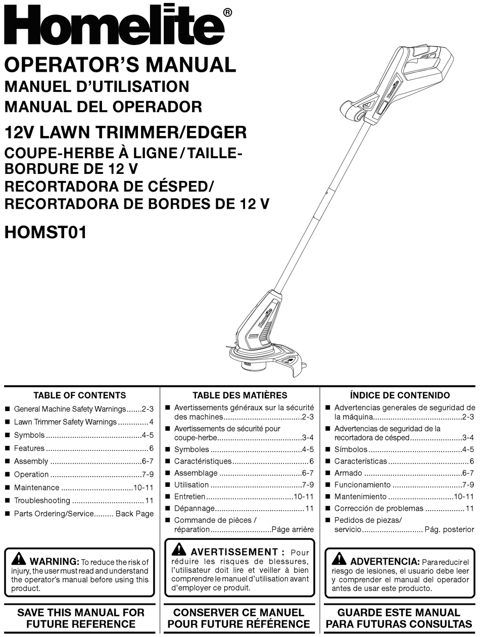 HOMELITE HOMST01 OPERATOR'S MANUAL Pdf Download | ManualsLib