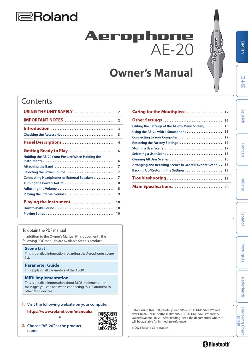 ROLAND AEROPHONE AE-20W OWNER'S MANUAL Pdf Download | ManualsLib