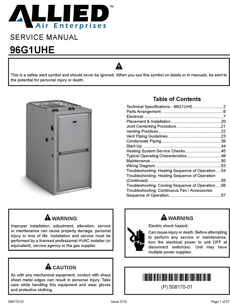 ALLIED 96G1UH030BE08 SERVICE MANUAL Pdf Download | ManualsLib