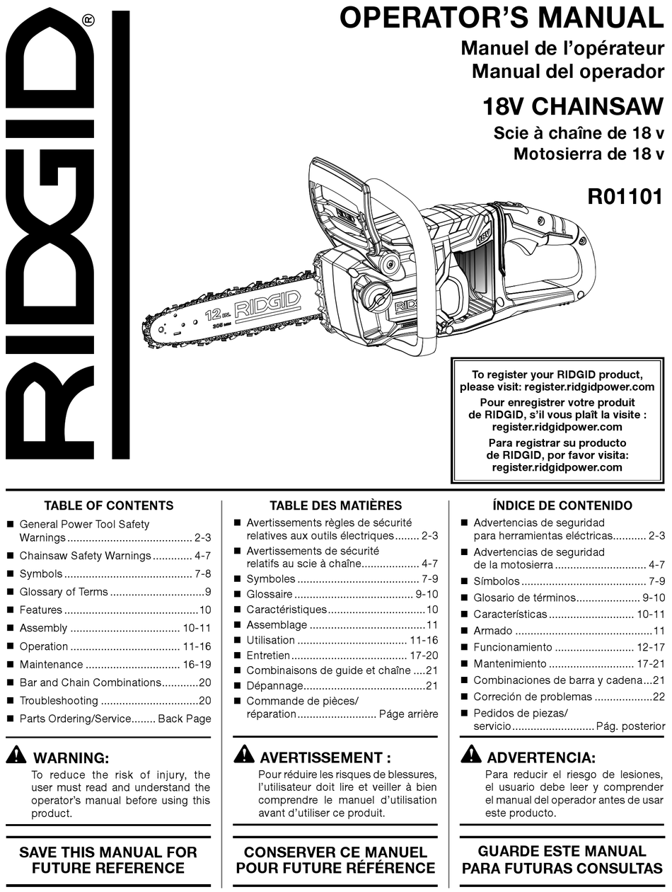 RIDGID R01101 OPERATOR'S MANUAL Pdf Download | ManualsLib