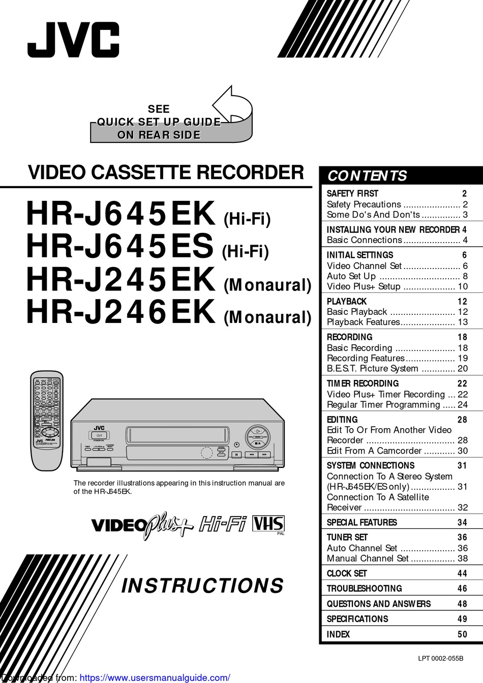 JVC HR-J645EK MANUAL Pdf Download | ManualsLib