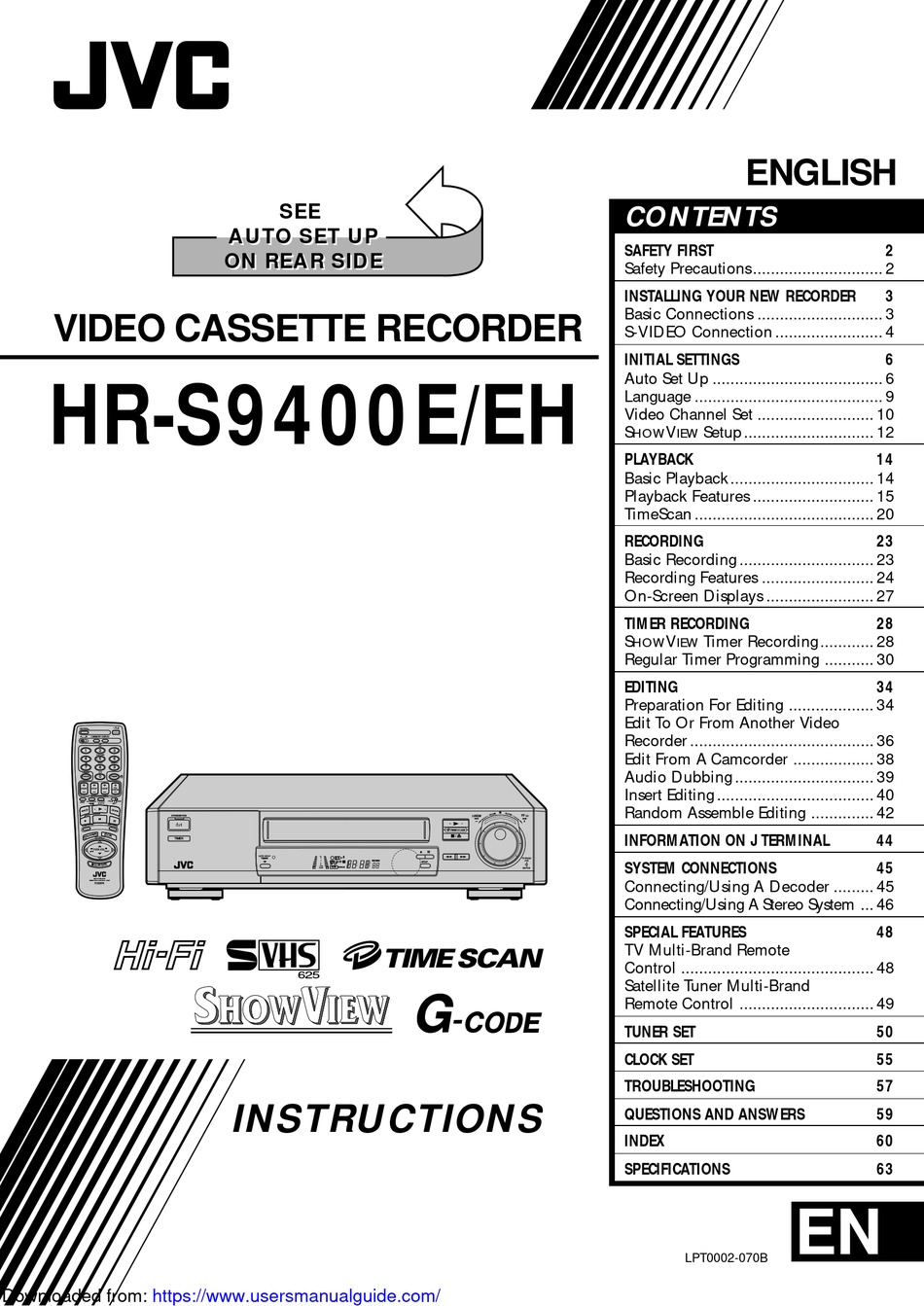 JVC HR-S9400E INSTRUCTIONS MANUAL Pdf Download | ManualsLib