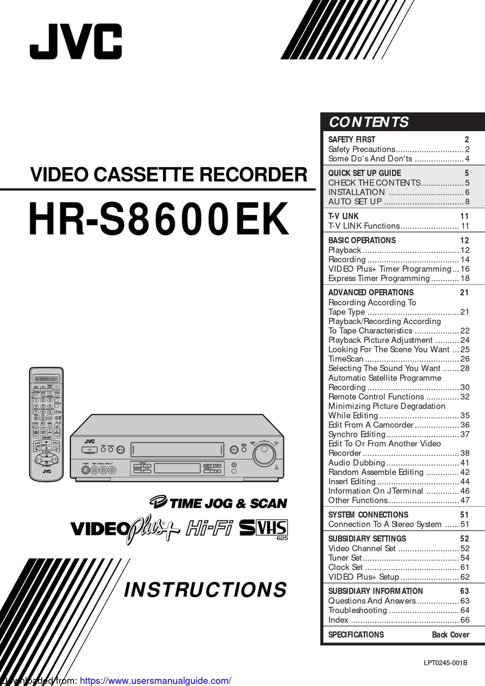 JVC HR-S8600EK INSTRUCTIONS MANUAL Pdf Download | ManualsLib
