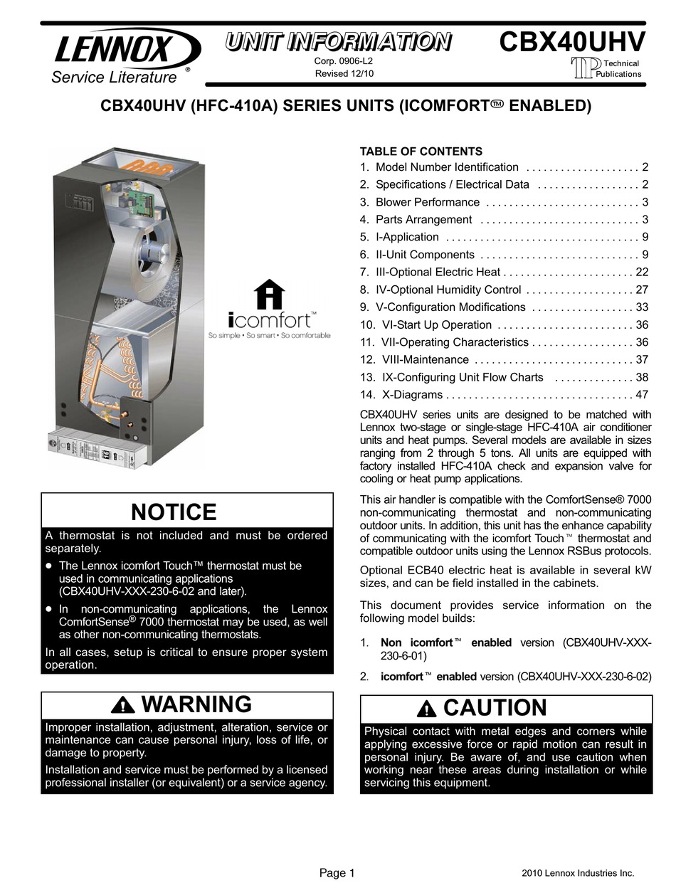 LENNOX CBX40UHV SERIES UNIT INFORMATION Pdf Download | ManualsLib