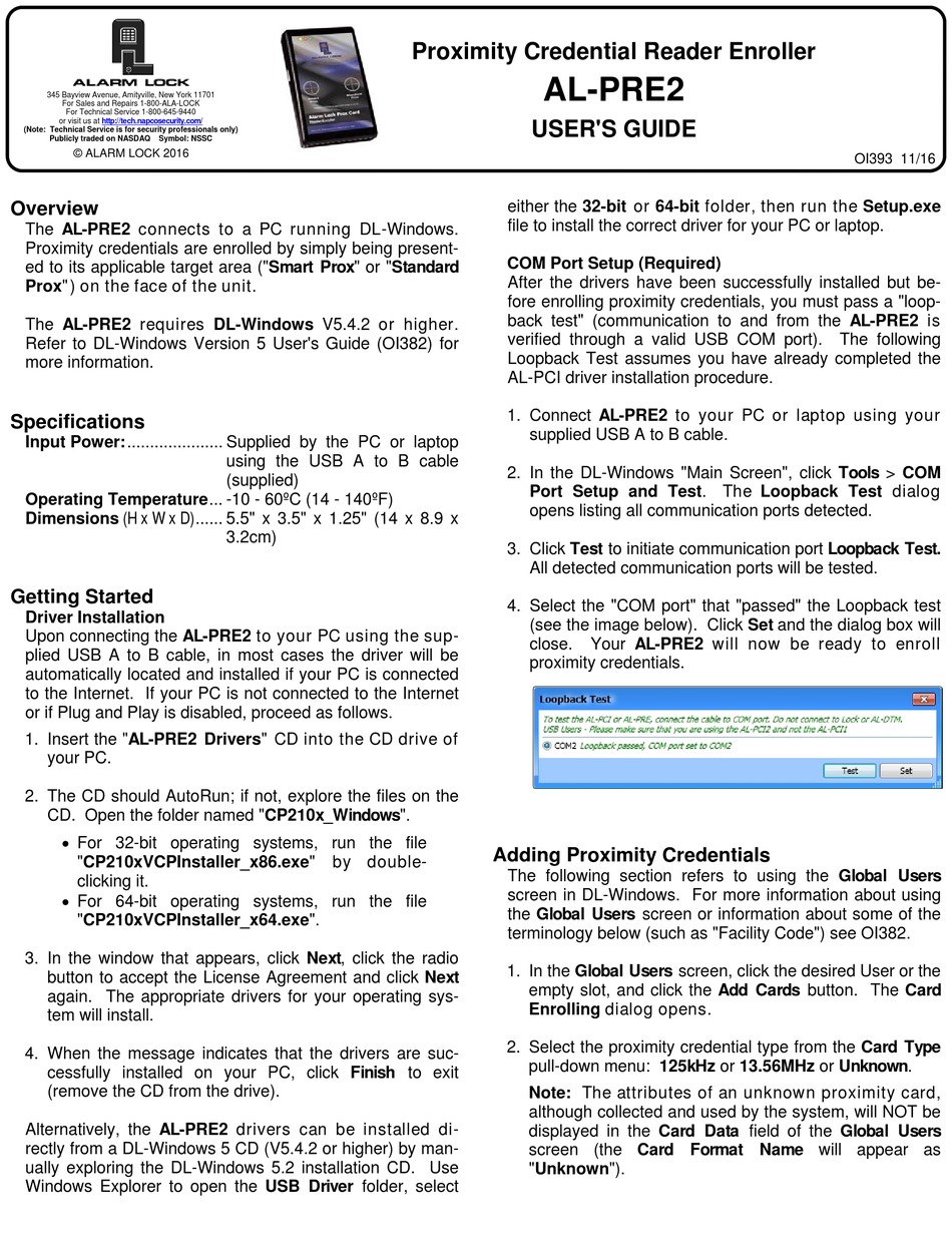 ALARM LOCK AL-PRE2 USER MANUAL Pdf Download | ManualsLib
