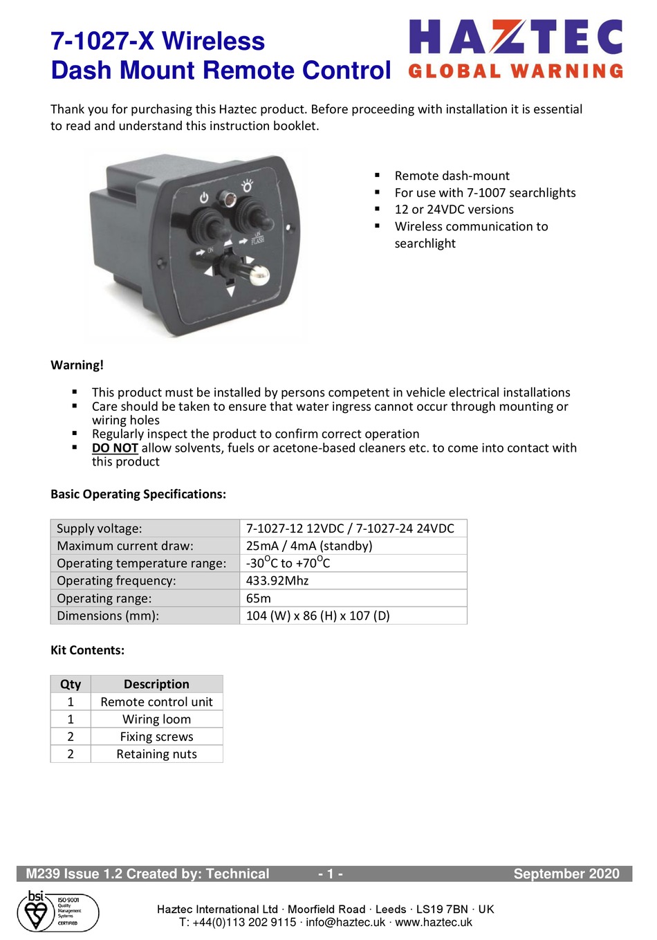 HAZTEC 7-1027 SERIES MANUAL Pdf Download | ManualsLib