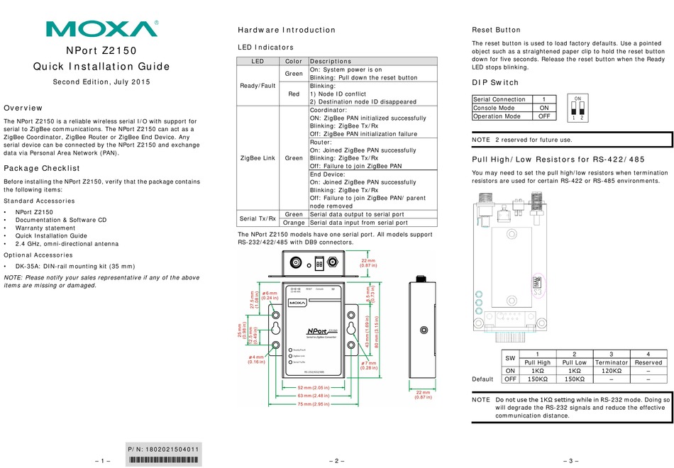 MOXA TECHNOLOGIES NPORT Z2150 QUICK INSTALLATION MANUAL Pdf Download | ManualsLib