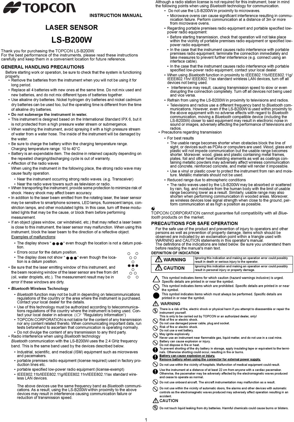 TOPCON LS-B200W INSTRUCTION MANUAL Pdf Download | ManualsLib