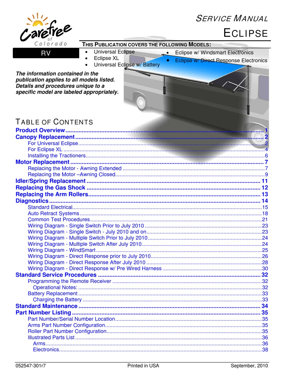 CAREFREE ECLIPSE SERVICE MANUAL Pdf Download | ManualsLib