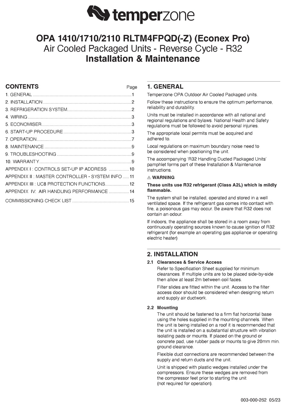 TEMPERZONE OPA 1410 RLTM4FPQD INSTALLATION & MAINTENANCE Pdf Download ...