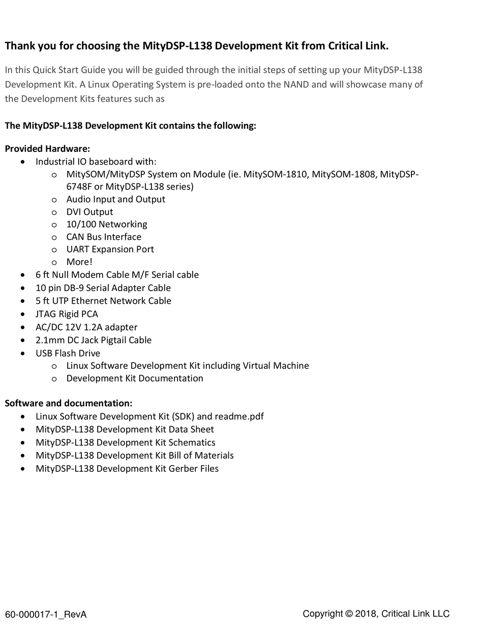 CRITICAL LINK MITYDSP-L138 MANUAL Pdf Download | ManualsLib