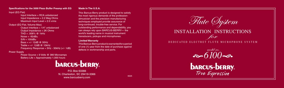 BARCUS-BERRY 6100 INSTALLATION INSTRUCTIONS Pdf Download | ManualsLib