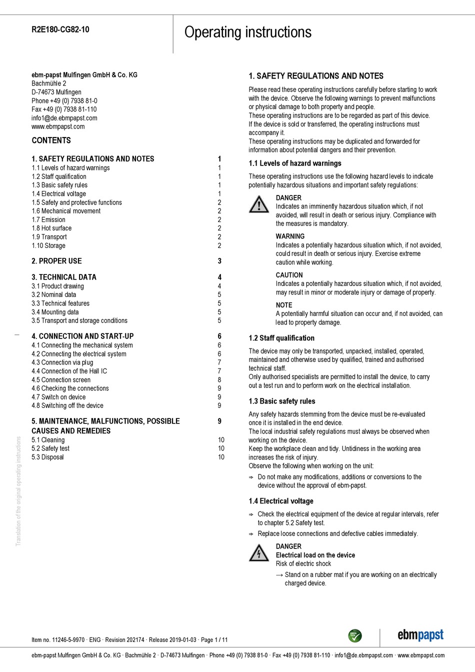 EBM-PAPST R2E180-CG82-10 OPERATING INSTRUCTIONS MANUAL Pdf Download ...