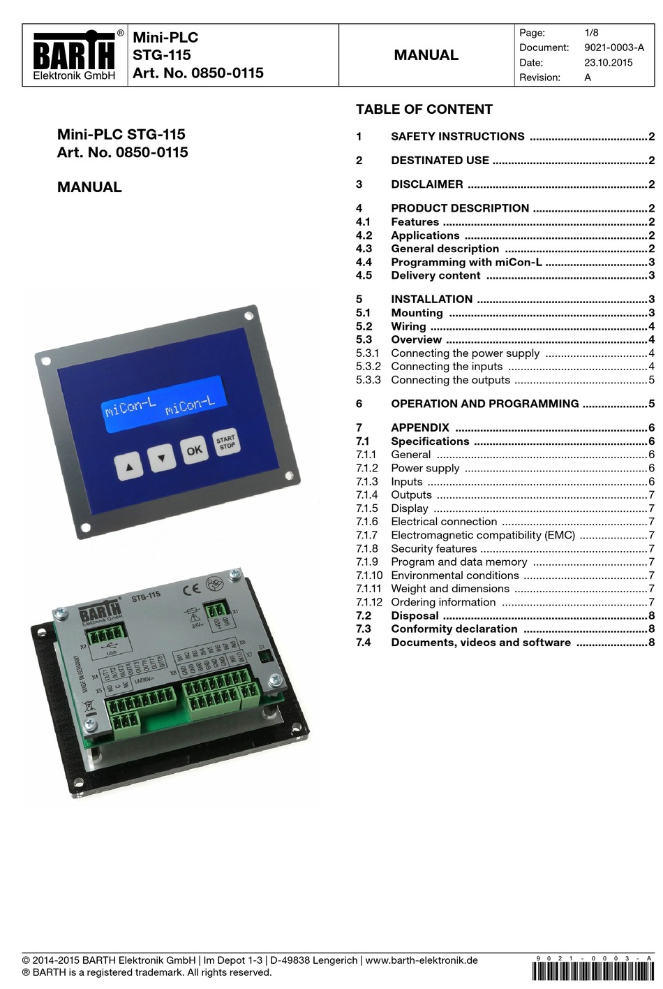 BARTH MINI-PLC STG-115 MANUAL Pdf Download | ManualsLib
